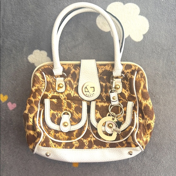 Guess | Bags | Guess Brown And White Shoulder Bag With Leopard Print ...